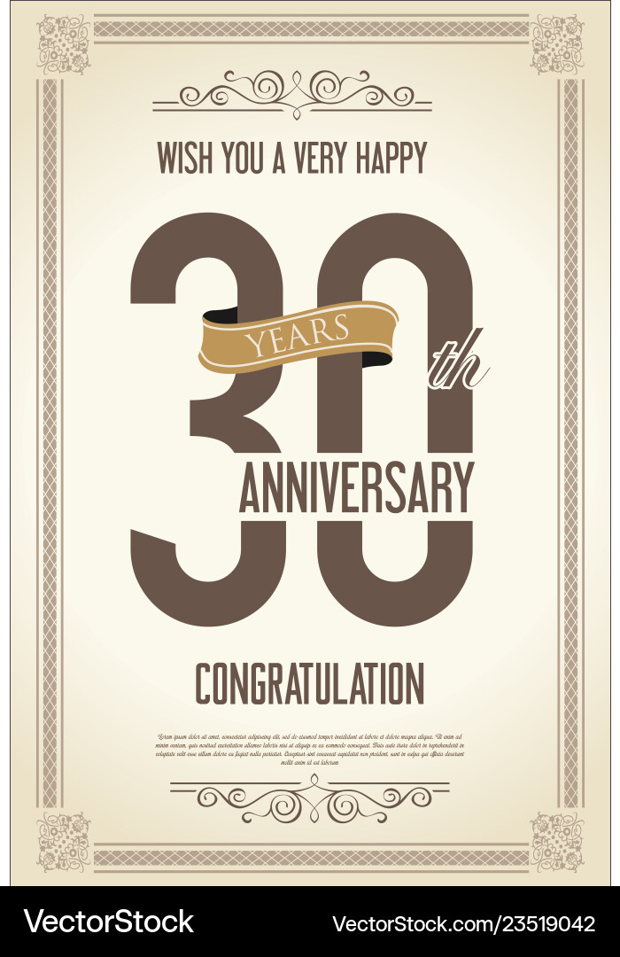 Anniversary retro vintage background 30 years Vector Image