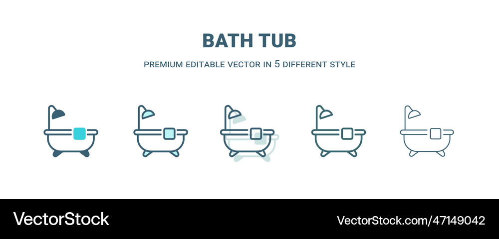 Bath tub icon in 5 different style outline filled Vector Image