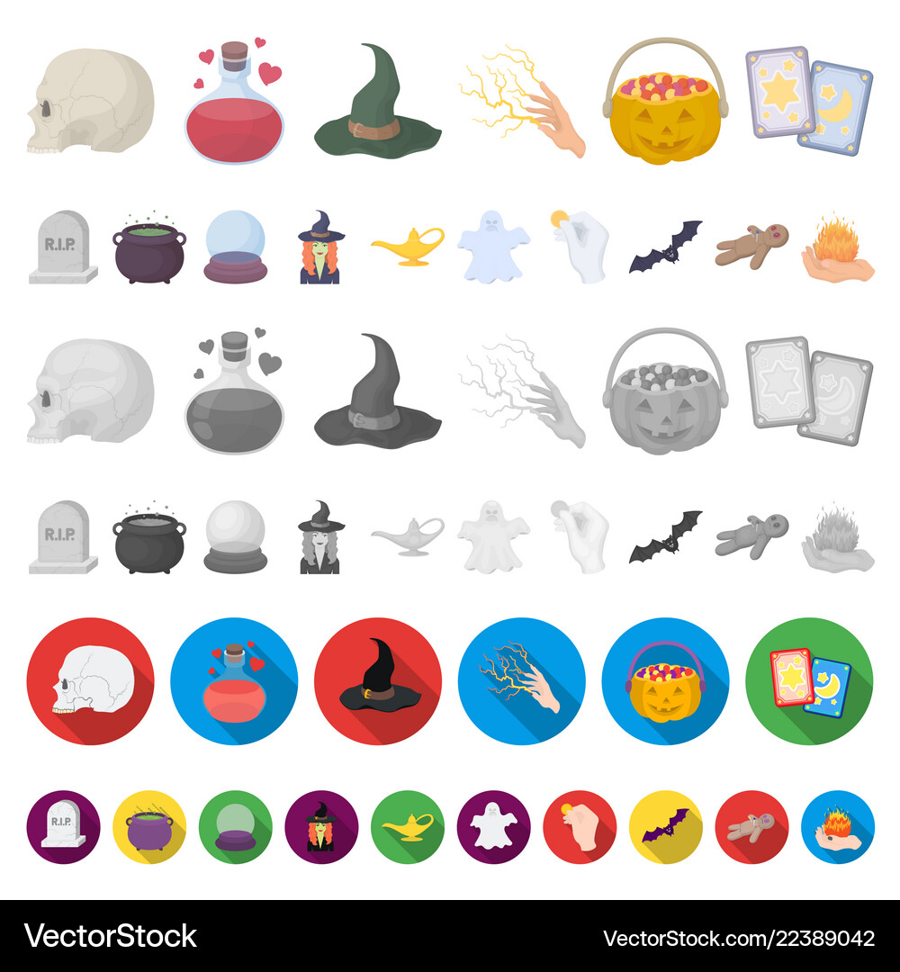 Cartoon and white magic icons in set Royalty Free Vector