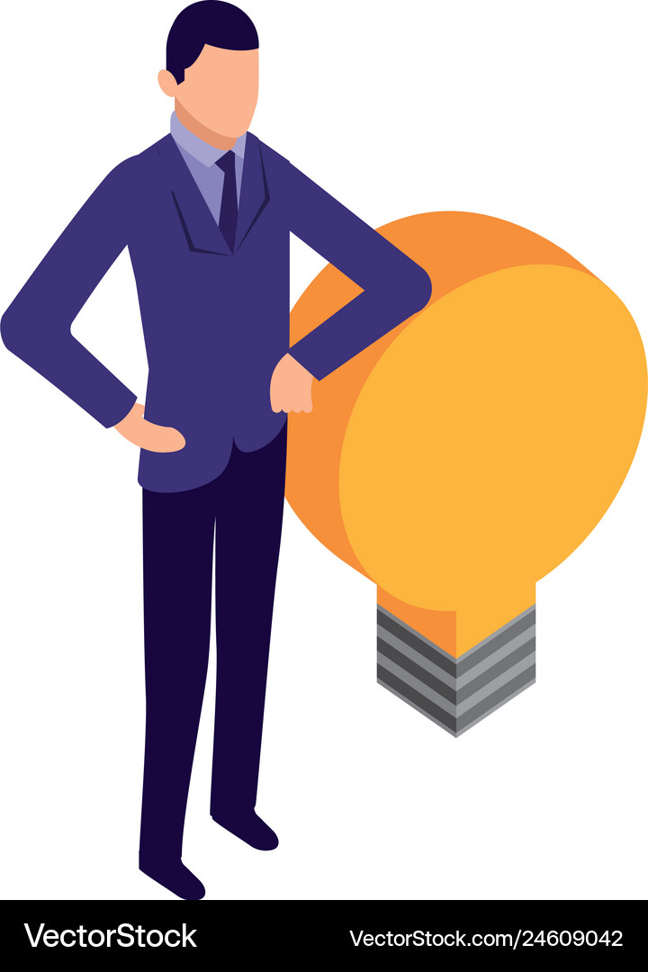Elegant businessman with light bulb character icon