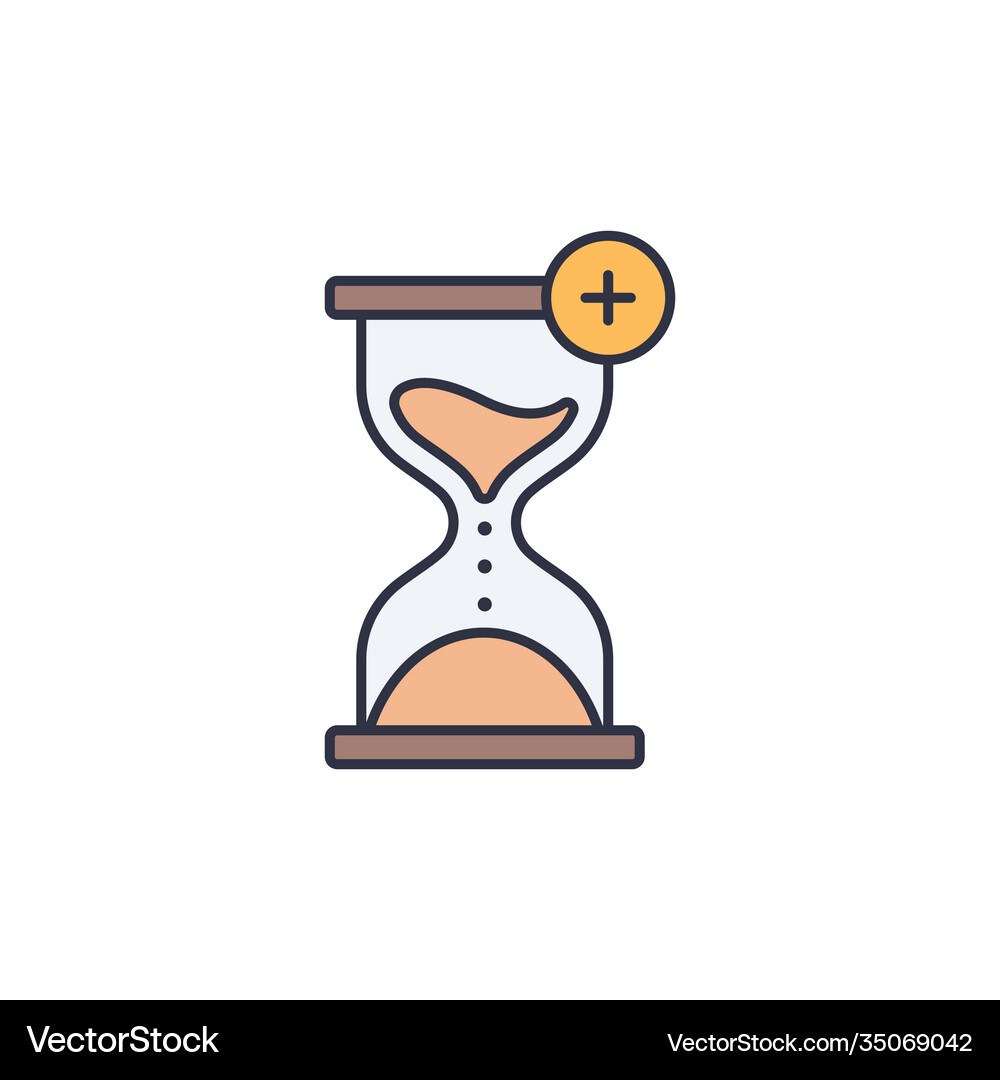 Extra hour time color line outline sign Royalty Free Vector
