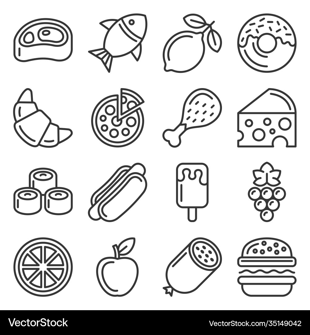 Food icons set on white background Royalty Free Vector Image