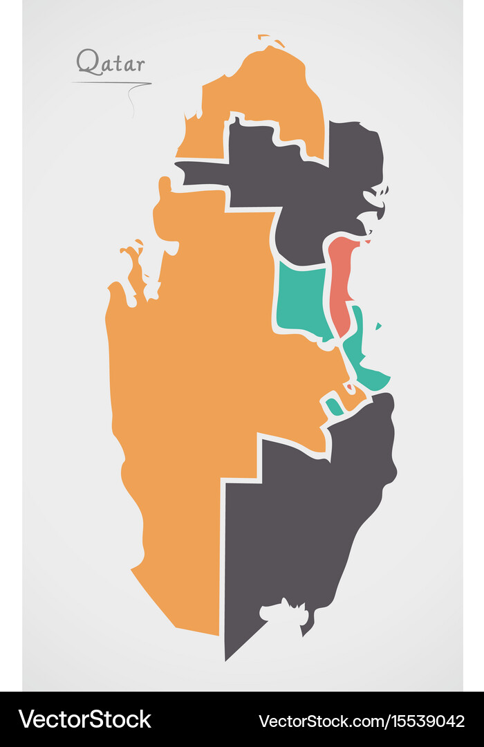 Qatar map with states and modern round shapes Vector Image