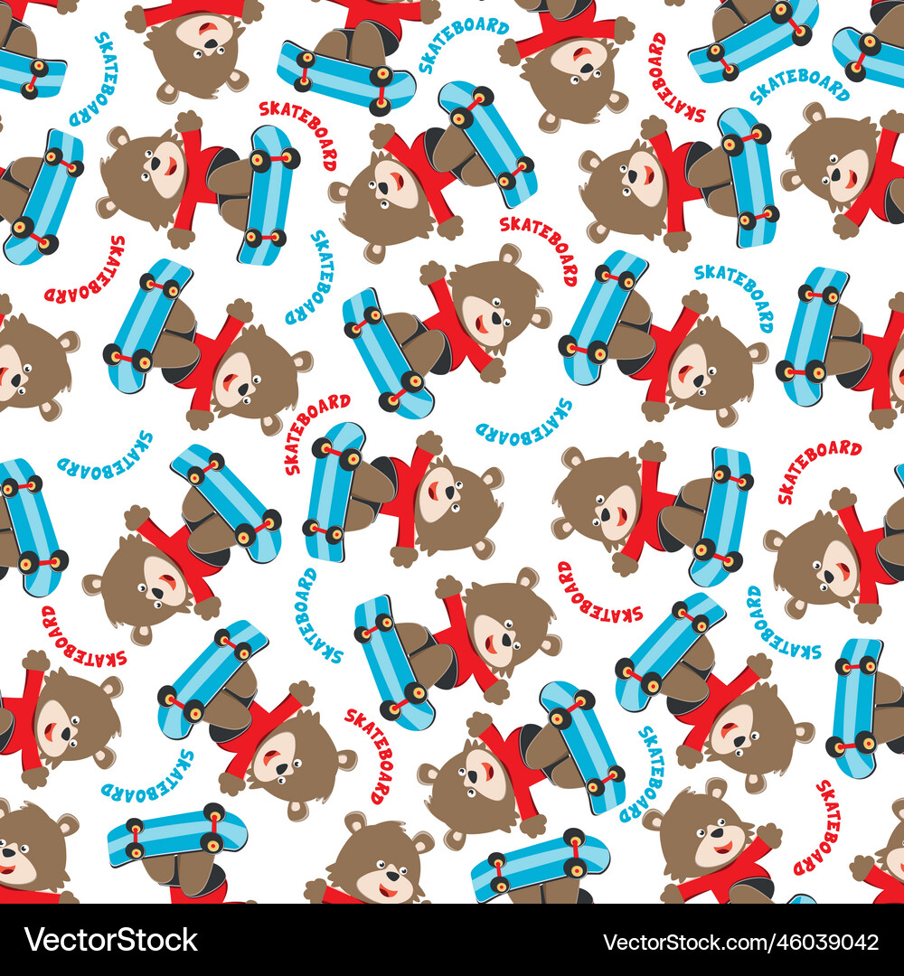 Seamless pattern of cute little fox on skate Vector Image