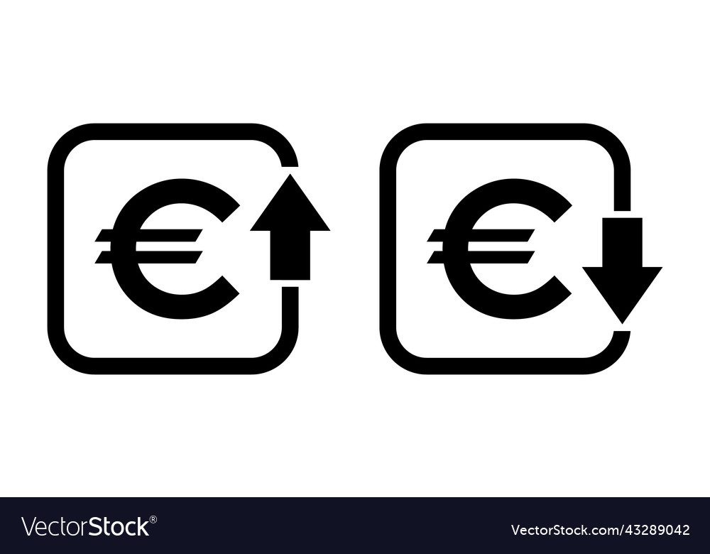 Set of cost symbol euro increase and decrease Vector Image