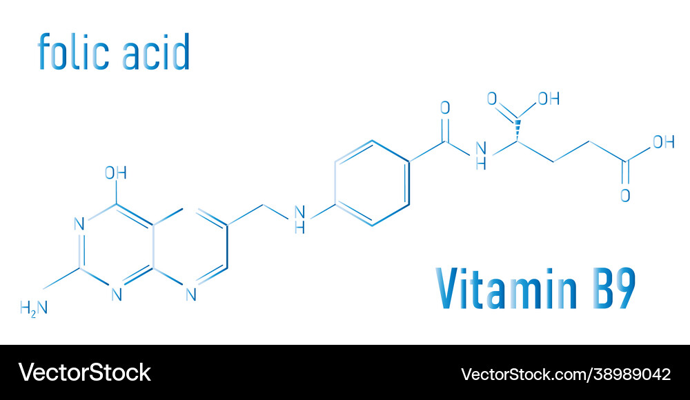 Vitamin b9 folic acid molecule skeletal formula Vector Image