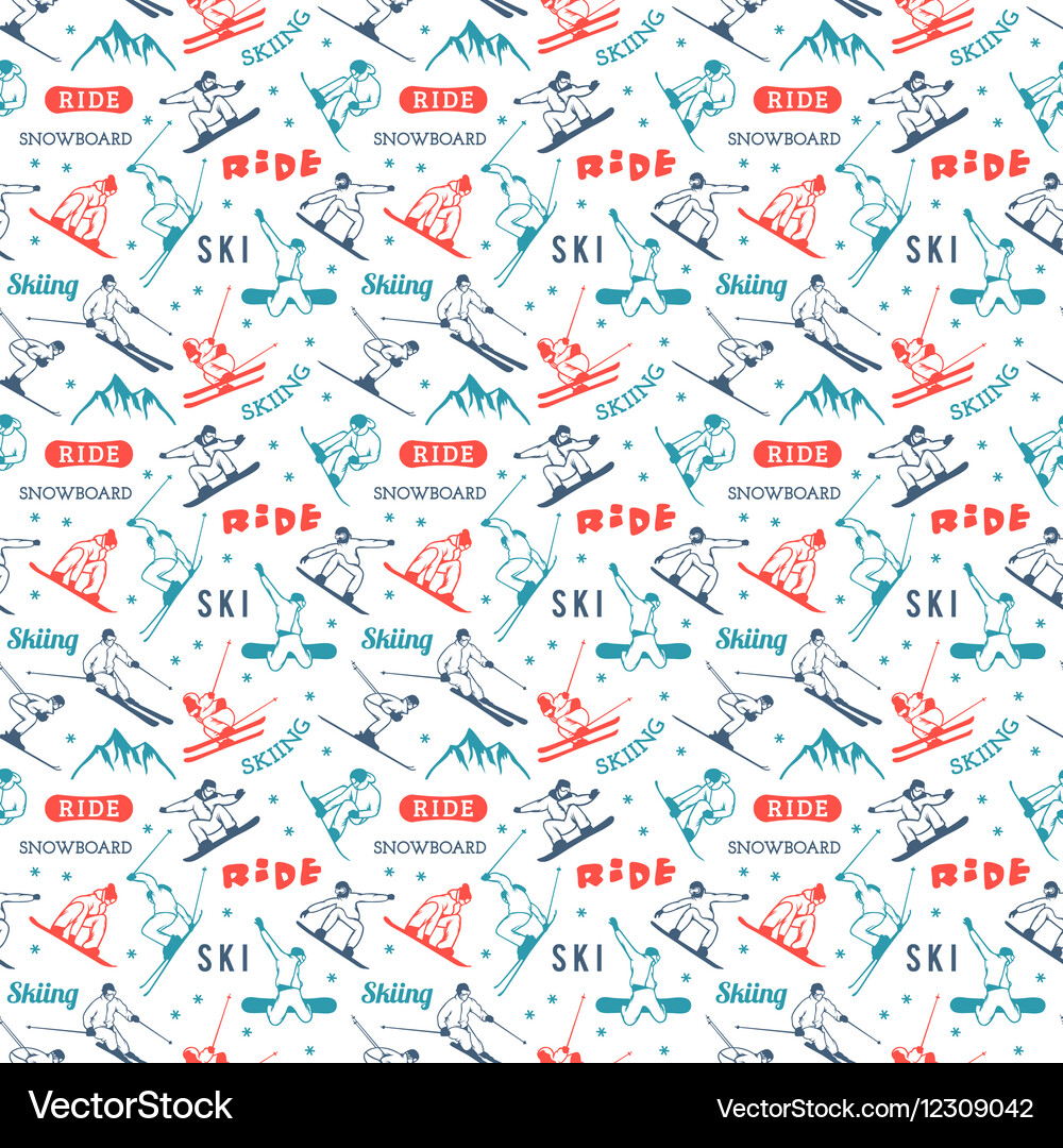 Winter sports seamless pattern with equipment flat