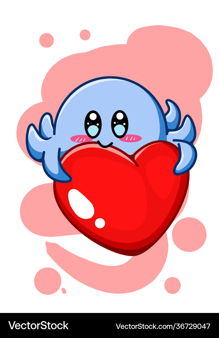A cute blue octopus with big heart cartoon Vector Image