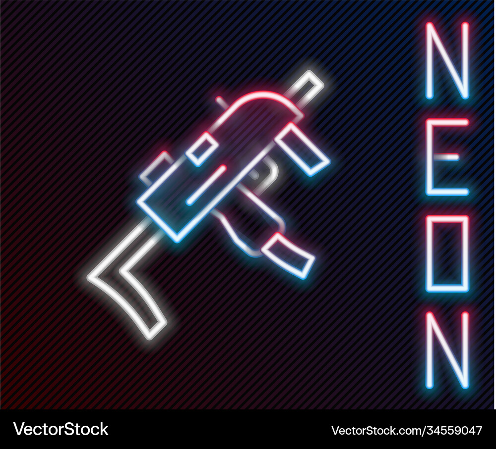 Glowing neon line mp9 submachine gun icon isolated