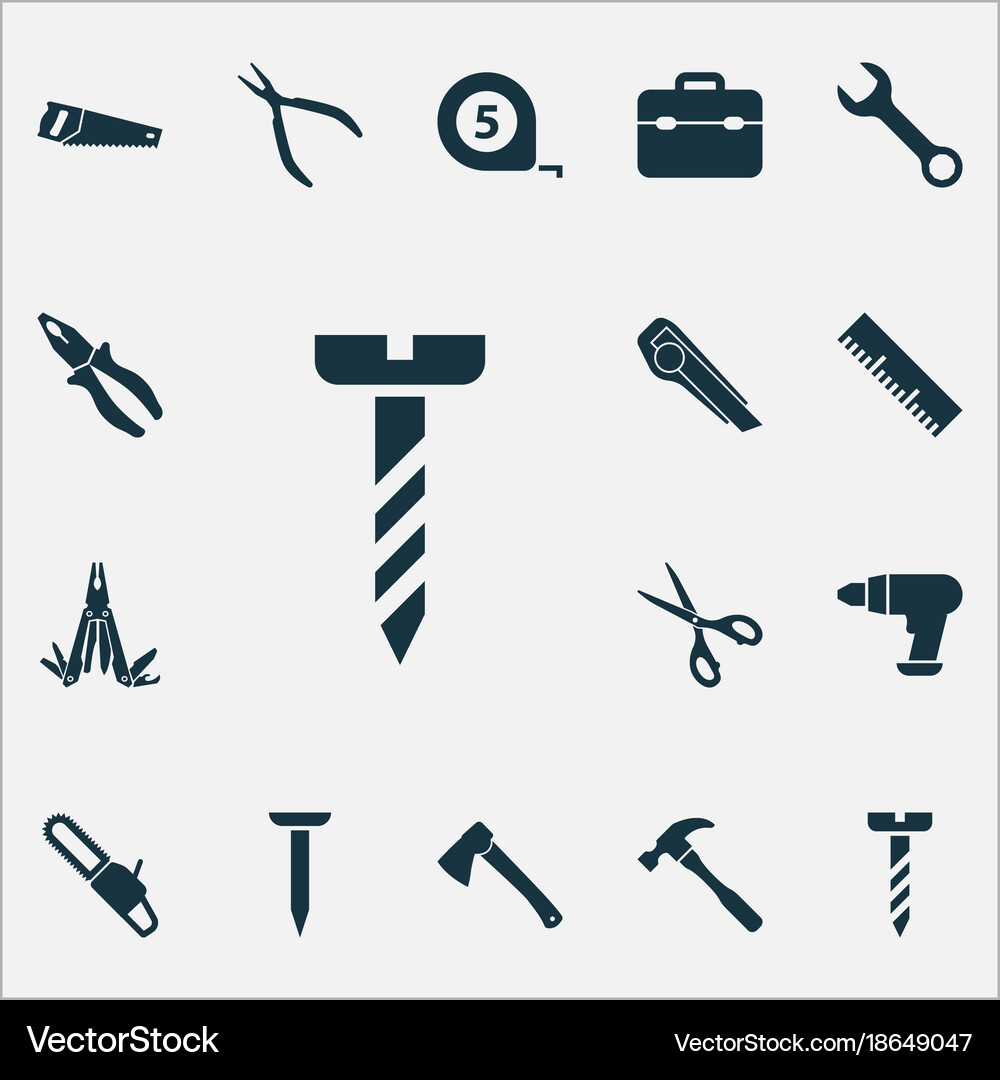 Repair icons set with ruler meter shears Vector Image