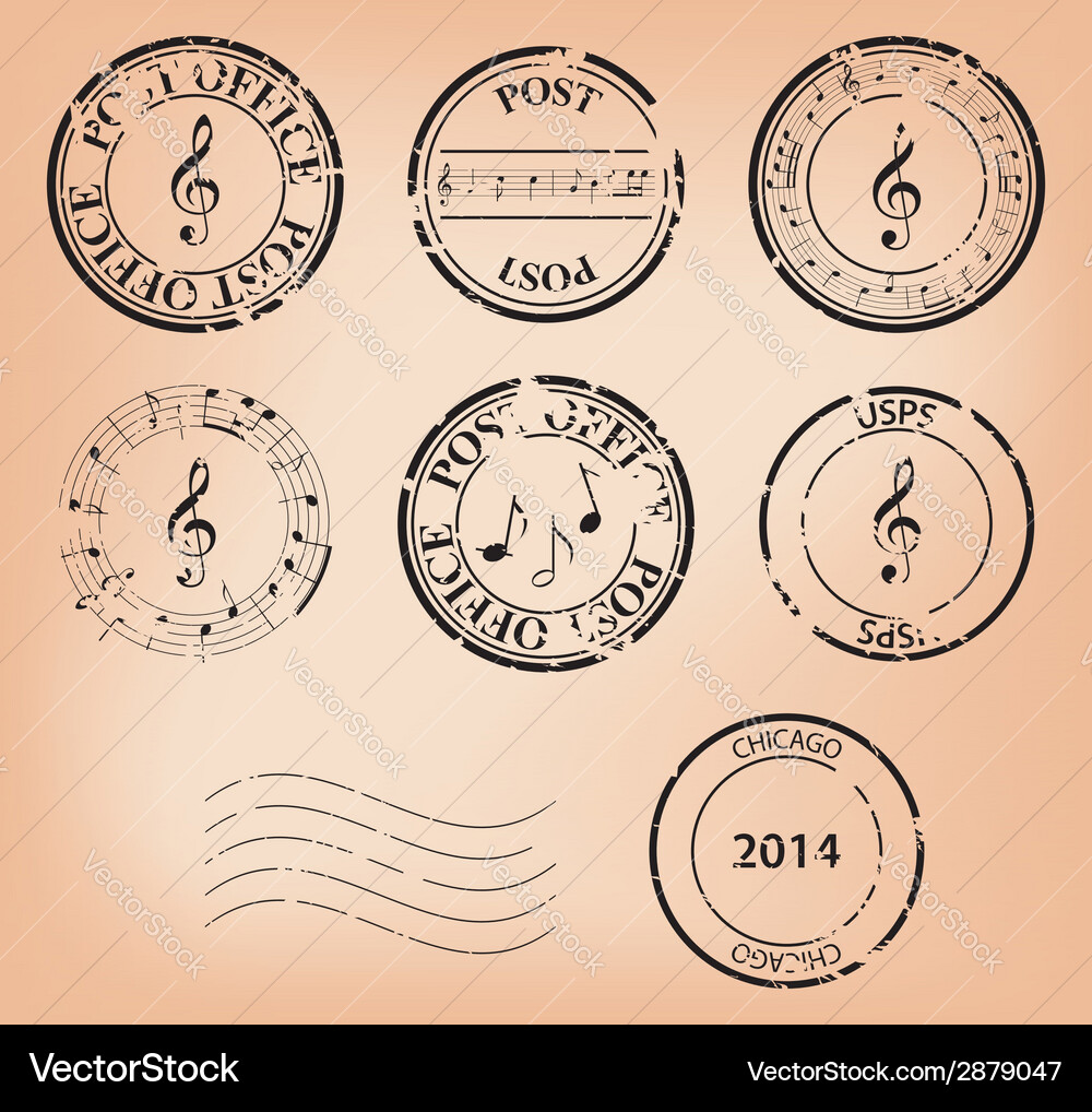 Set - music grungy post stamps Royalty Free Vector Image