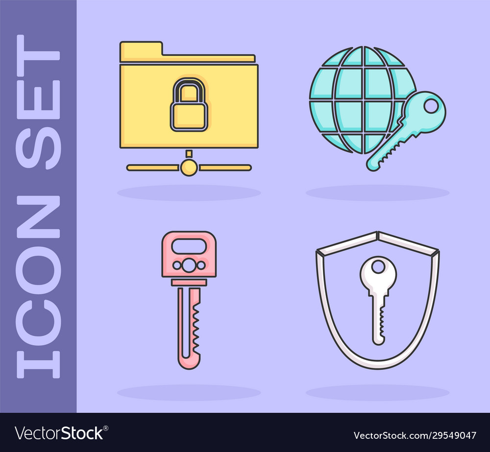 Set Shield With Key Ftp Folder And Lock Key Vector Image