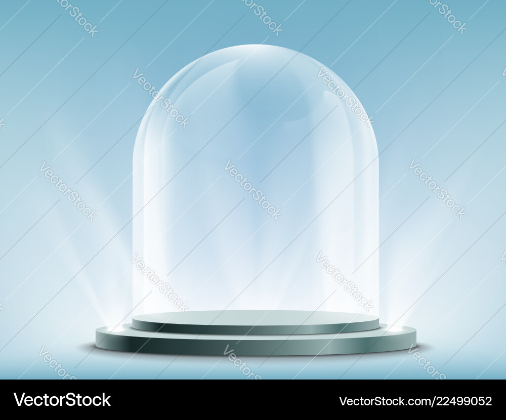 Blank empty and transparent glass dome on podium Vector Image