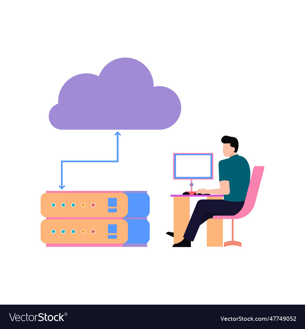 Boy is working on a cloud server Royalty Free Vector Image