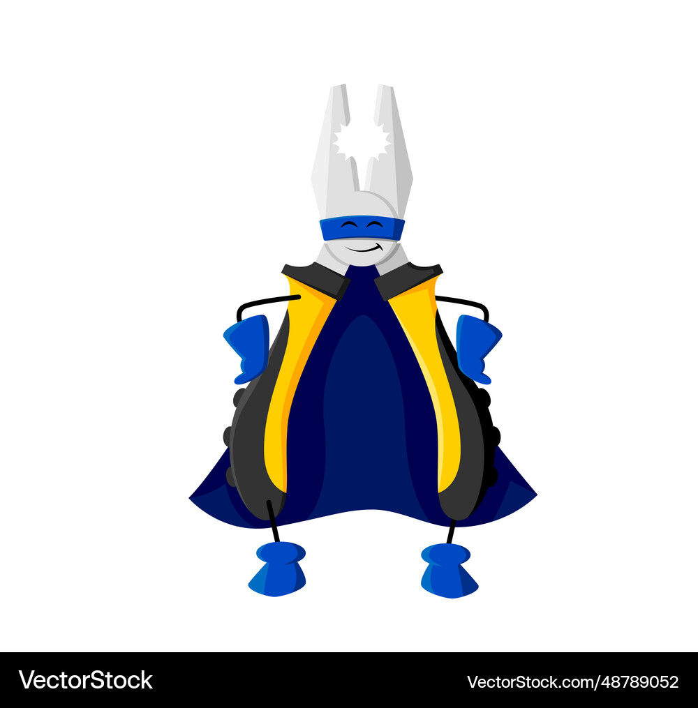 Cartoon pliers superhero character diy tool Vector Image