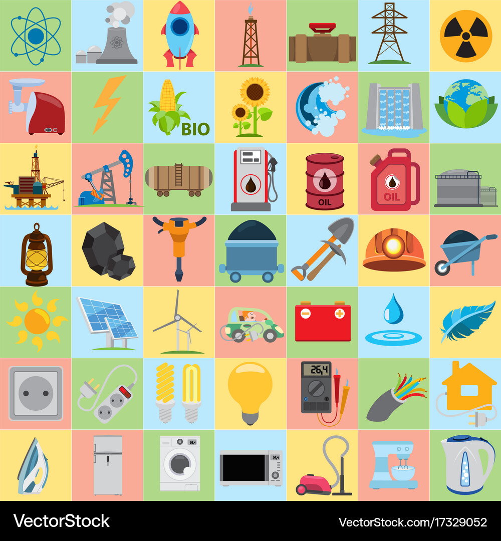Energetics icons flat energetics icons set Vector Image