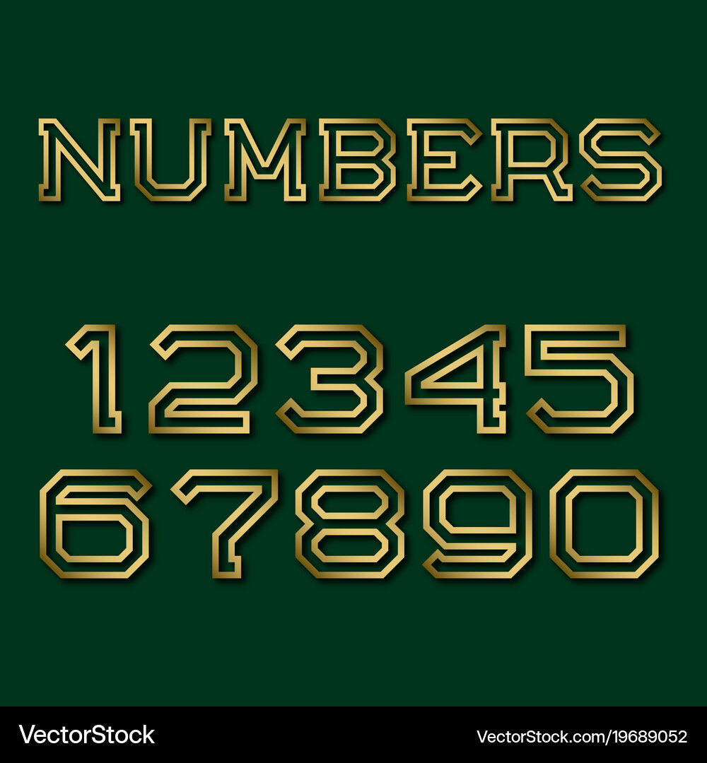 Golden hollow angular numbers with shadow fashion Vector Image