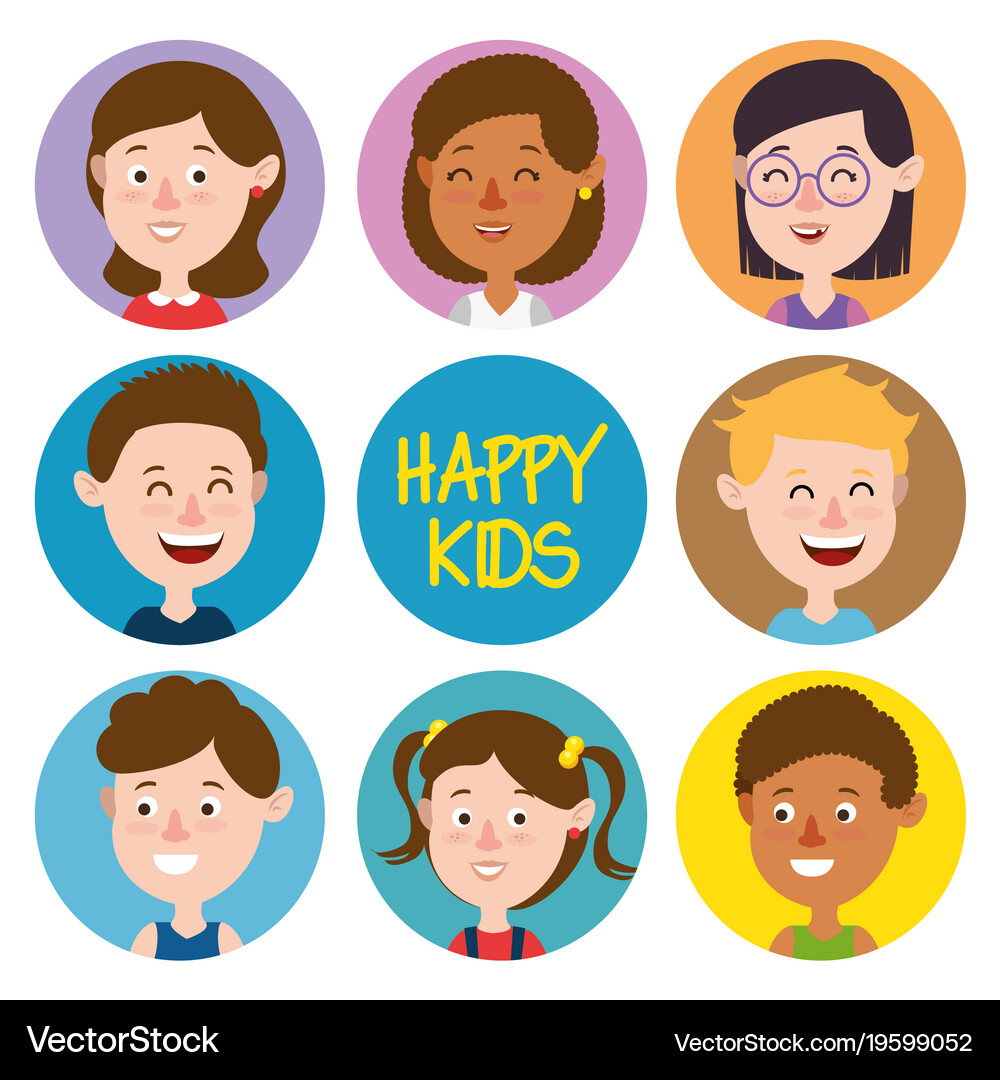 Group of happy kids characters Royalty Free Vector Image