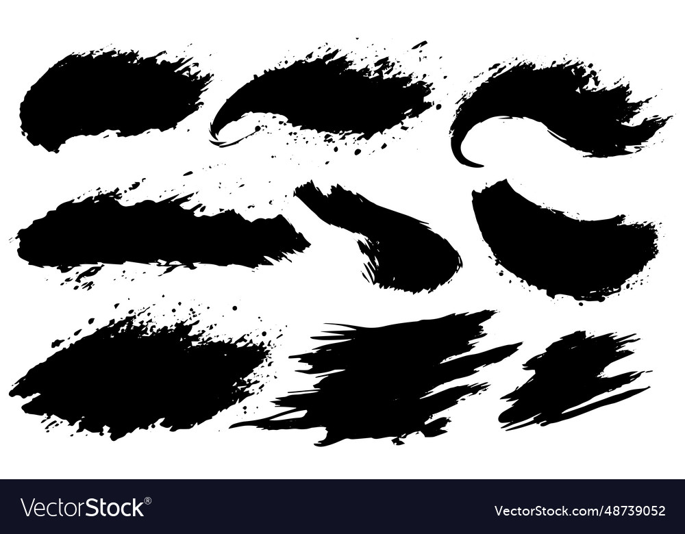 Paint brush black ink grunge strokes Royalty Free Vector