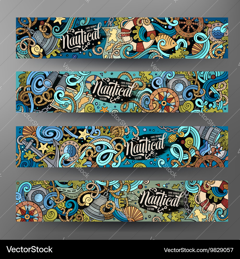 Cartoon hand drawn doodles nautical banners Vector Image