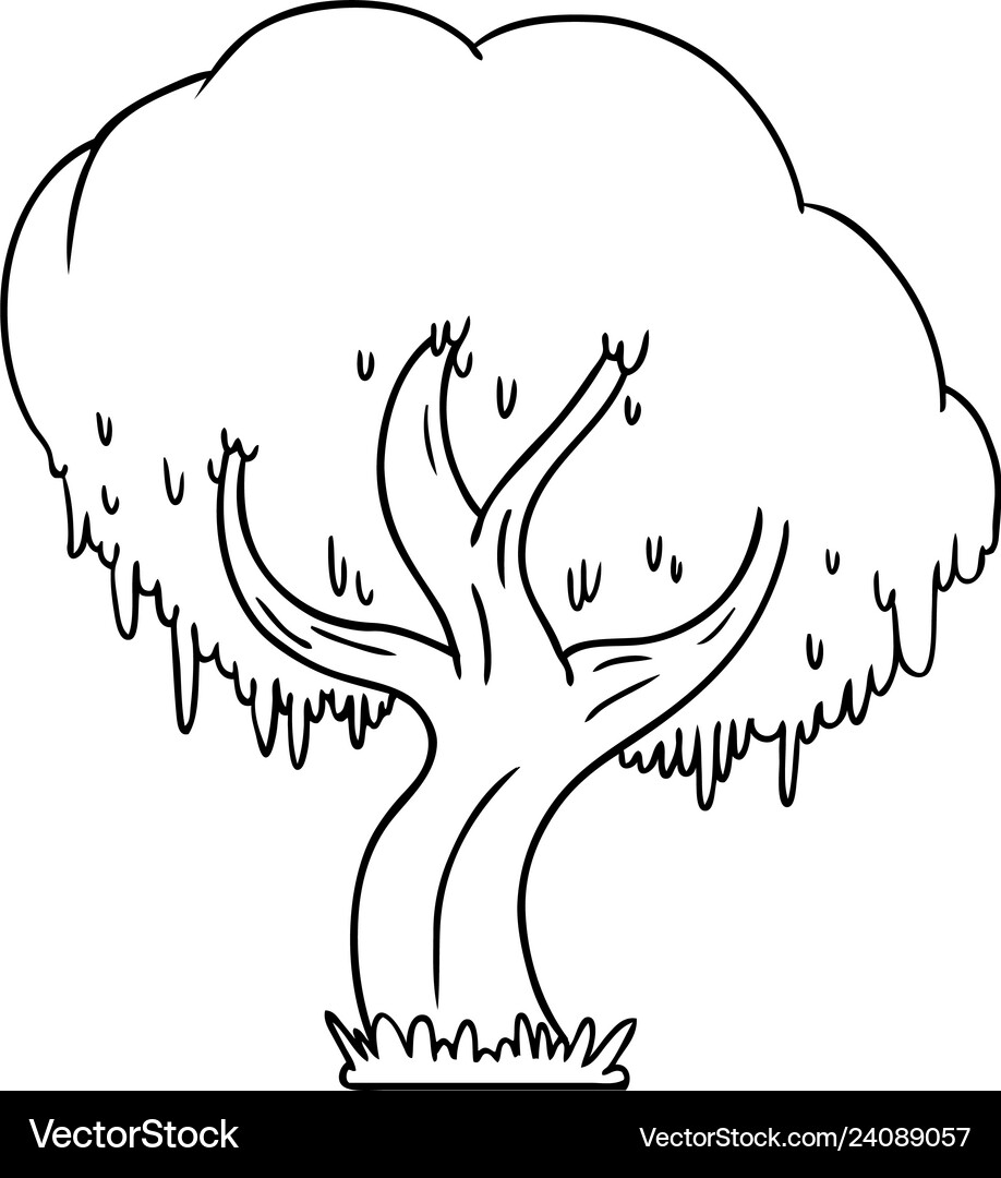 Line drawing doodle of a green tree Royalty Free Vector