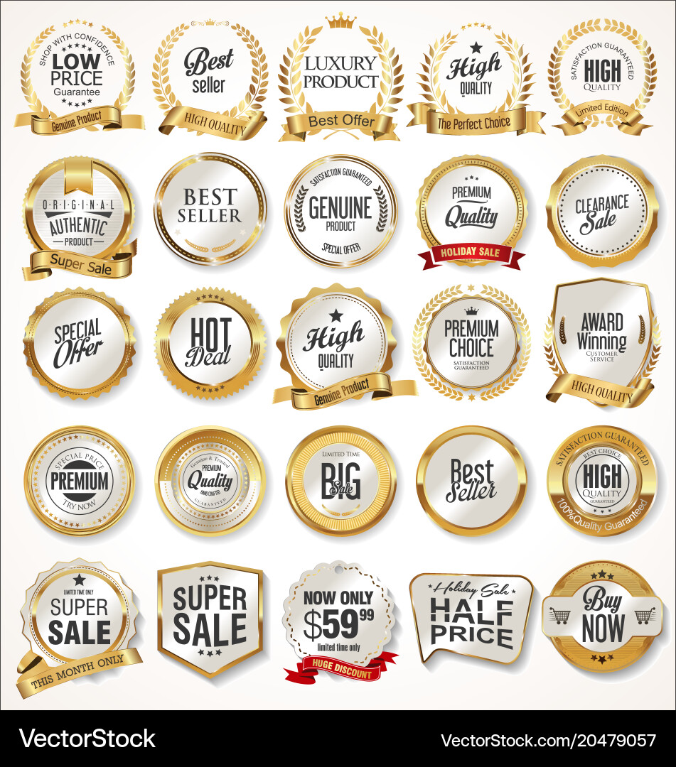Luxury white labels and laurels collection Vector Image