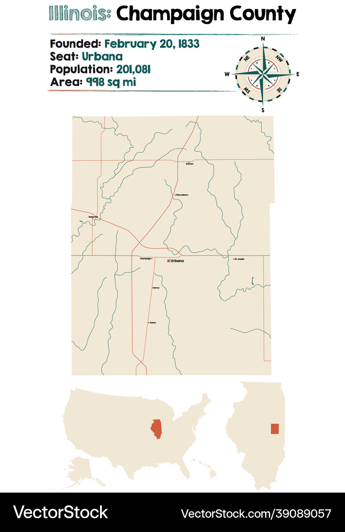 Map of champaign county in illinois Royalty Free Vector