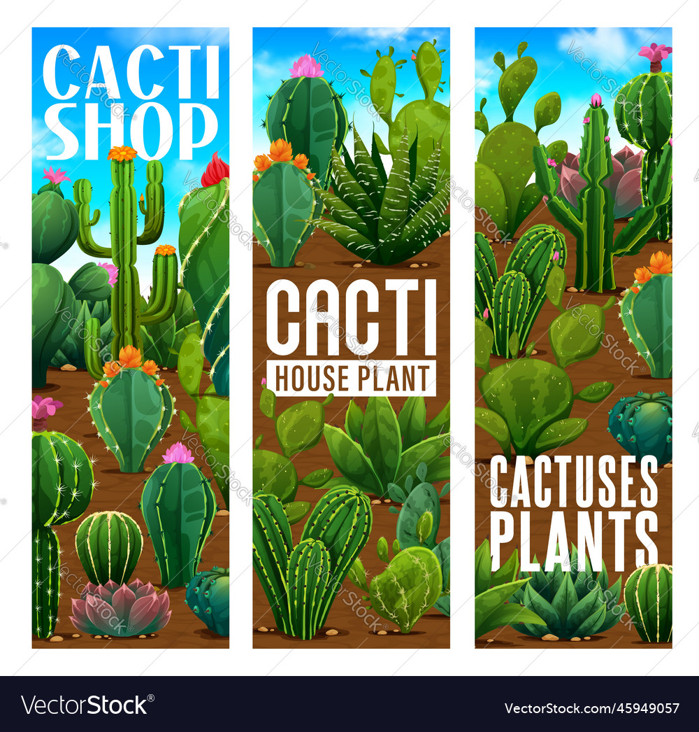 Mexican prickly cactus succulents vertical banners