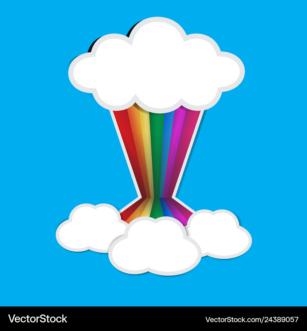 Rainbow paper and cloud paper with shadow on blue Vector Image