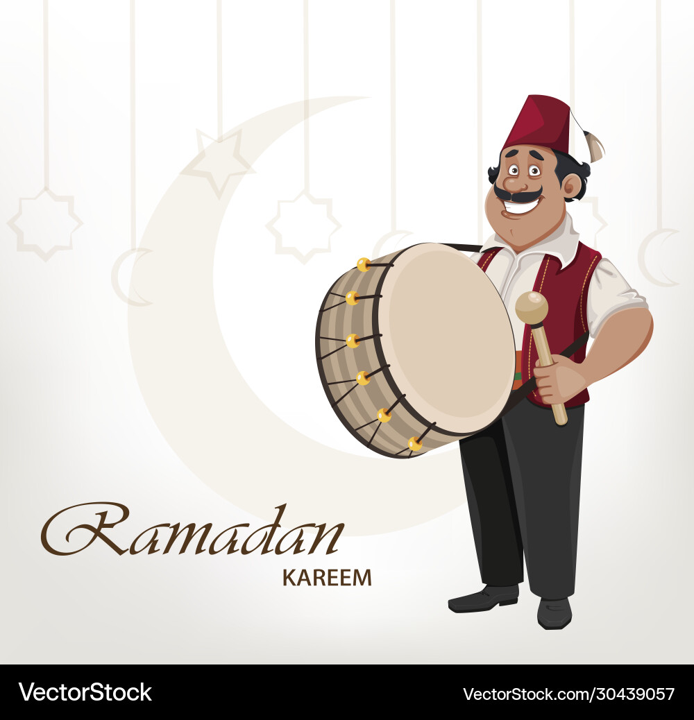 Ramadan drummer cheerful cartoon character Vector Image