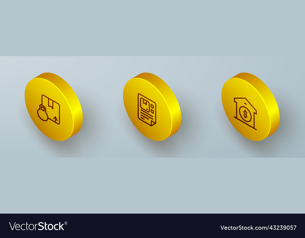 Set isometric line carton cardboard box waybill Vector Image