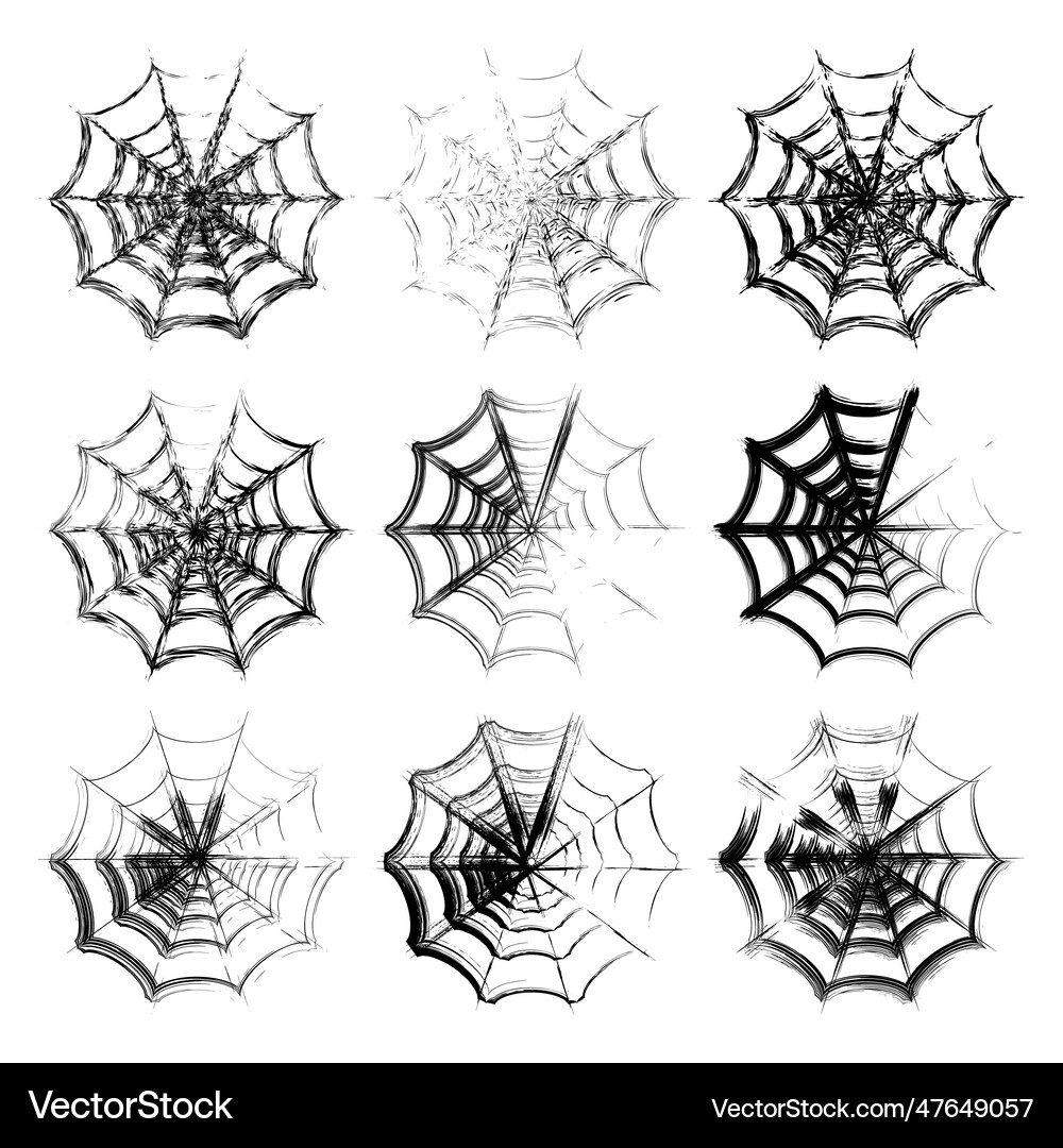 Set of 9 spiderweb in sketch style Royalty Free Vector Image