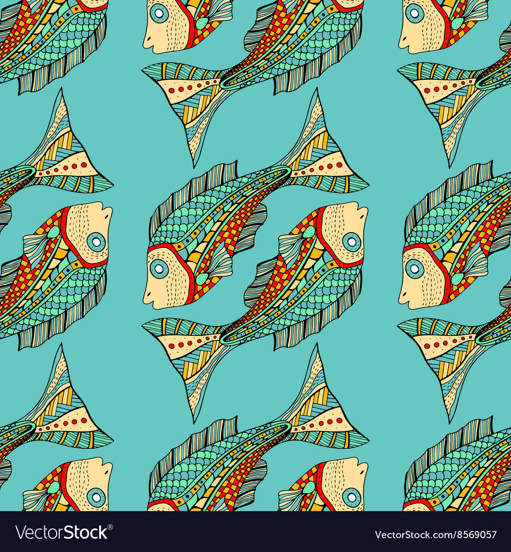 Tangle patterns fish background Royalty Free Vector Image