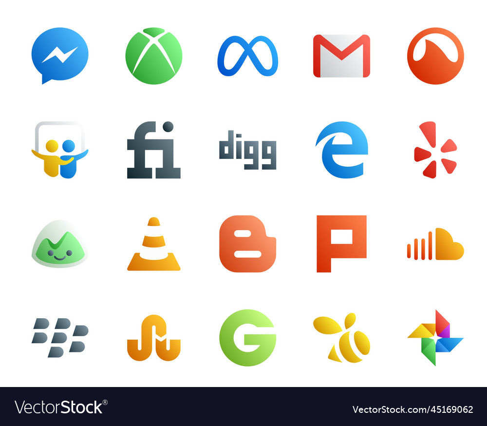 20 social media icon pack including blogger media Vector Image
