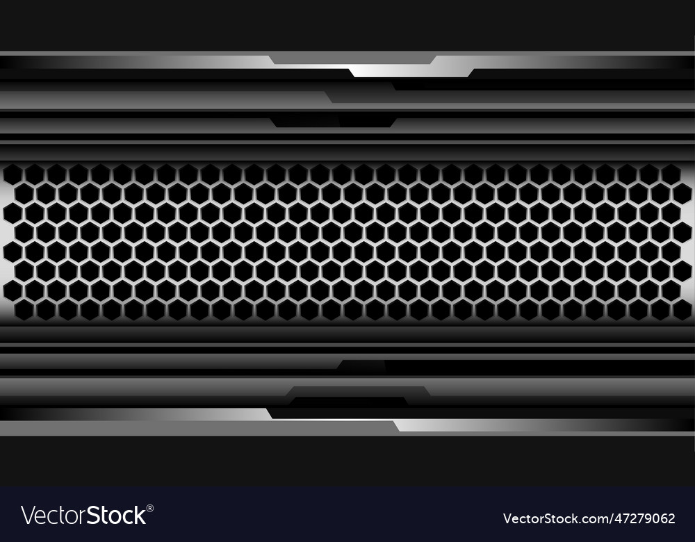 Abstract Silver Hexagon Mesh Black Cyber Vector Image