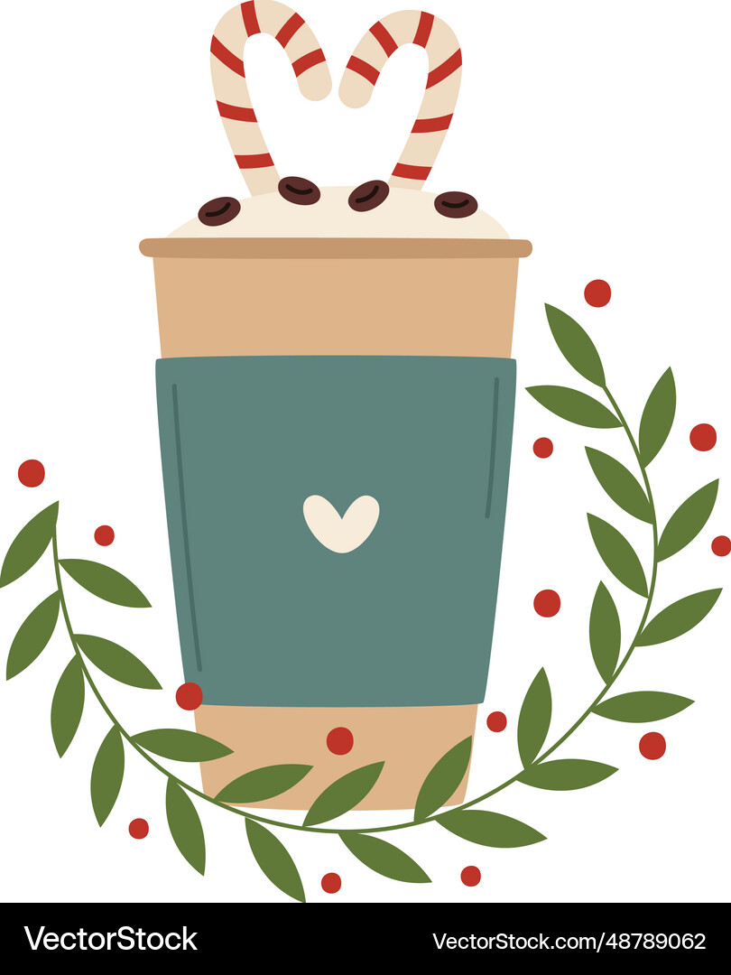 Christmas paper coffee cup with wreath Royalty Free Vector