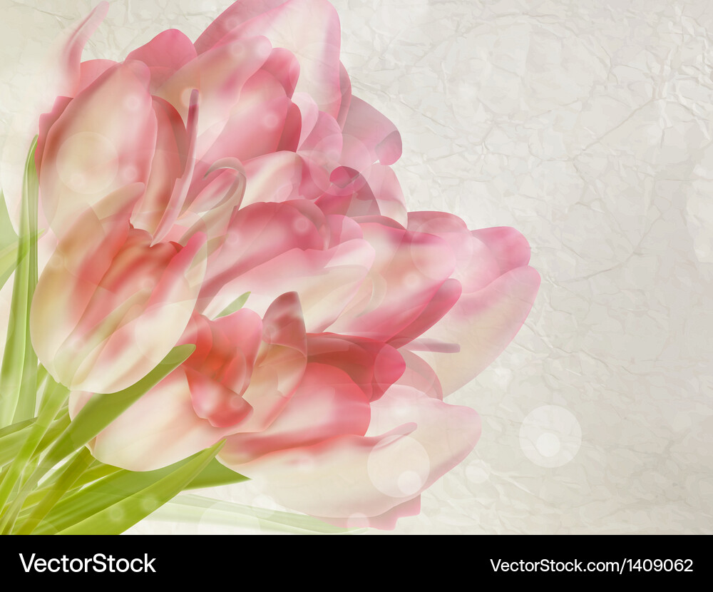 Old paper background with beautiful tulips eps 10 Vector Image