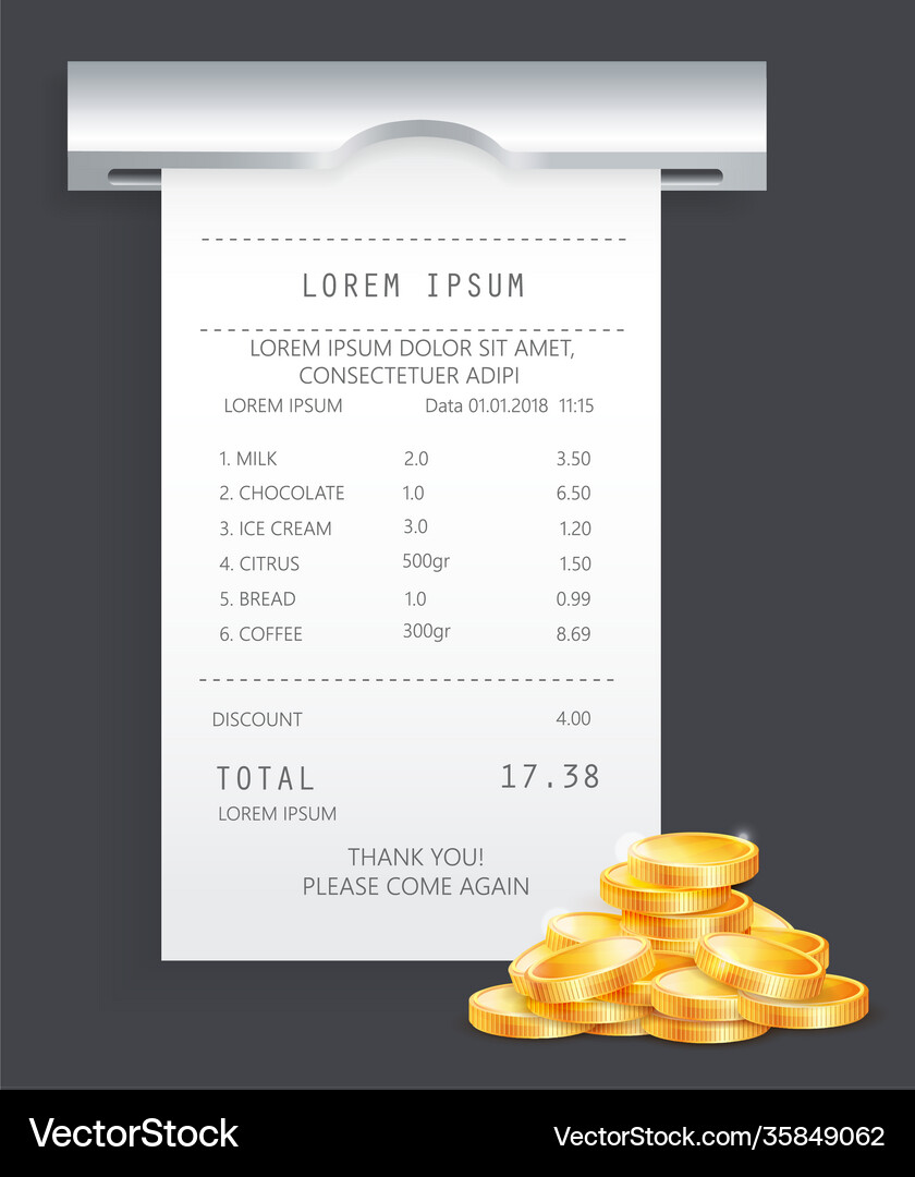 Payment check paper document poked out cash Vector Image