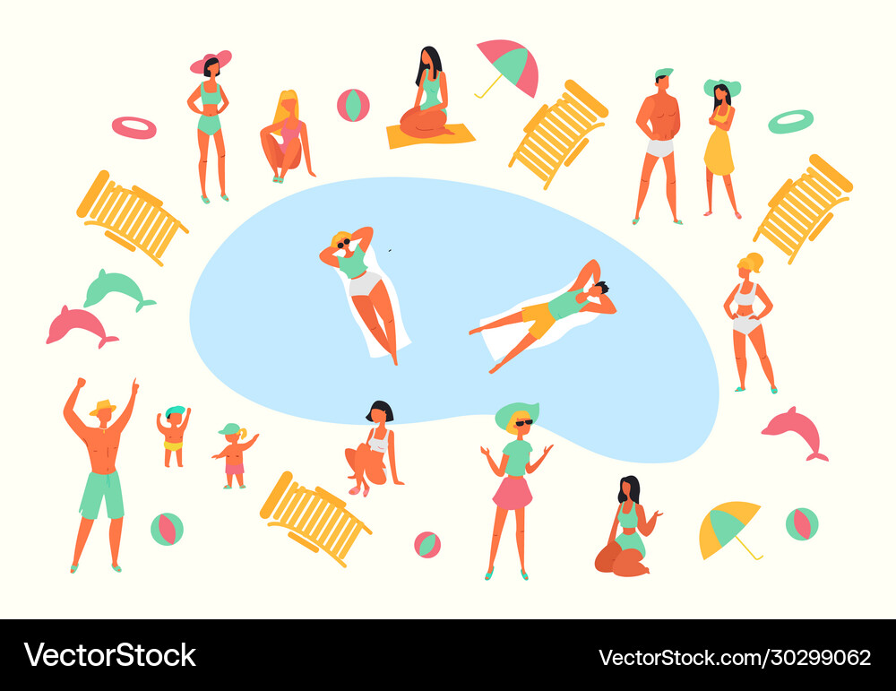 Relaxation people in pool flat design style Vector Image