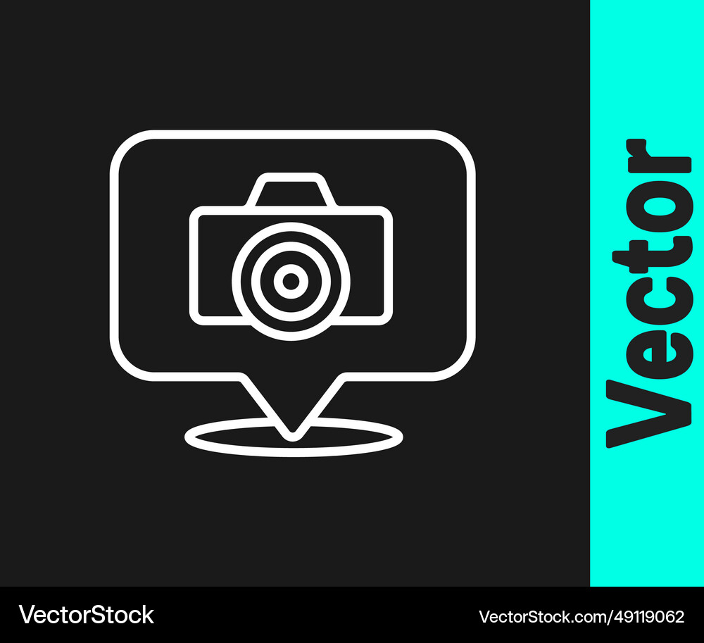 White line photo camera icon isolated on black Vector Image