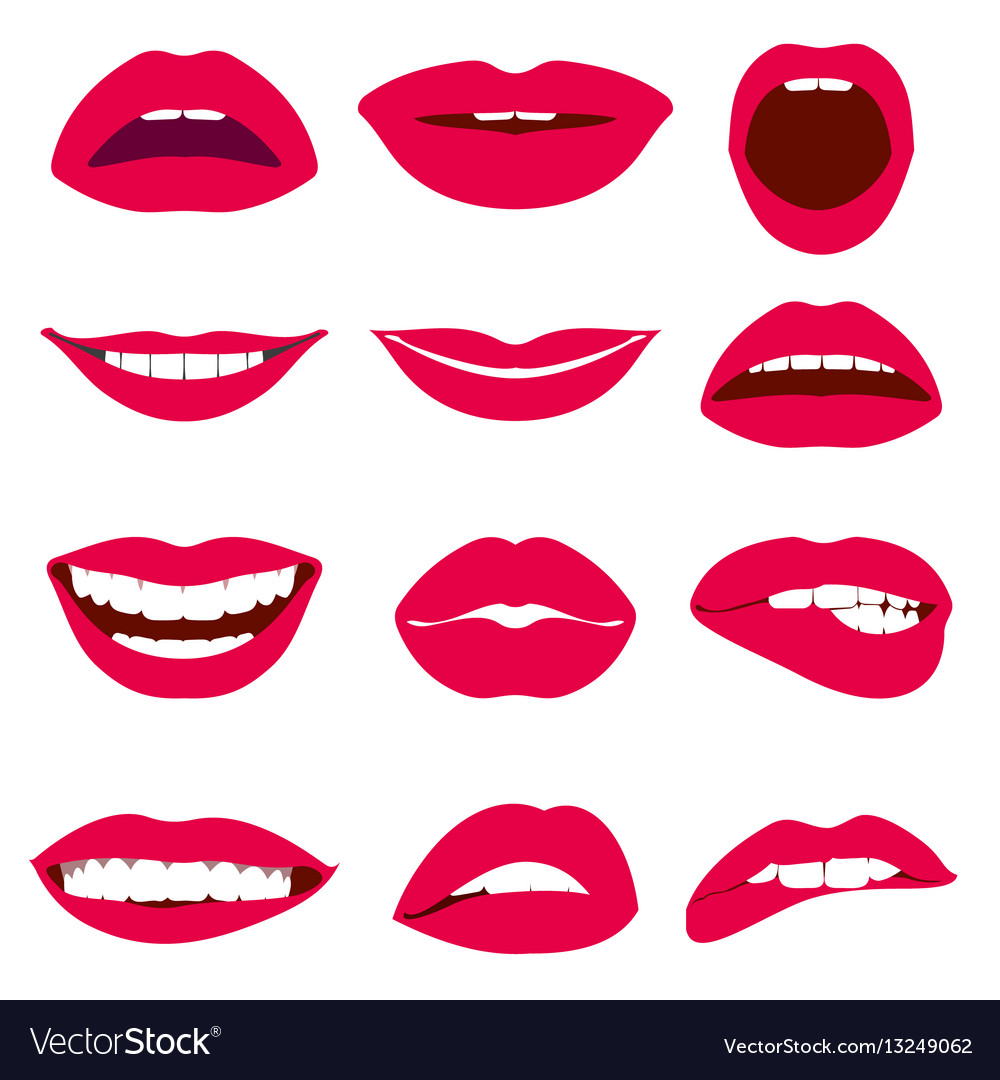Woman Lips Expression Icons Set Royalty Free Vector Image
