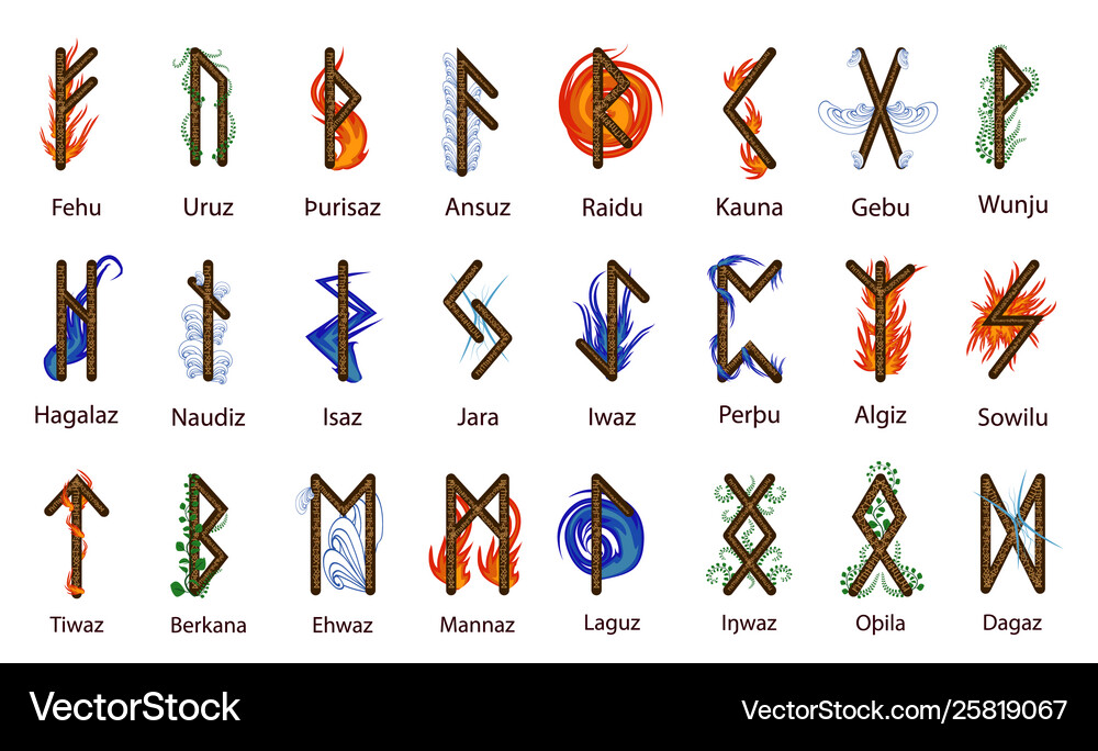 A large set scandinavian runes decorated Vector Image