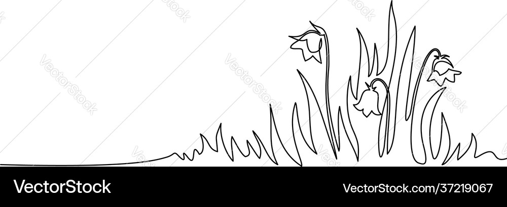 Abstract meadow line with grass and flowers Vector Image