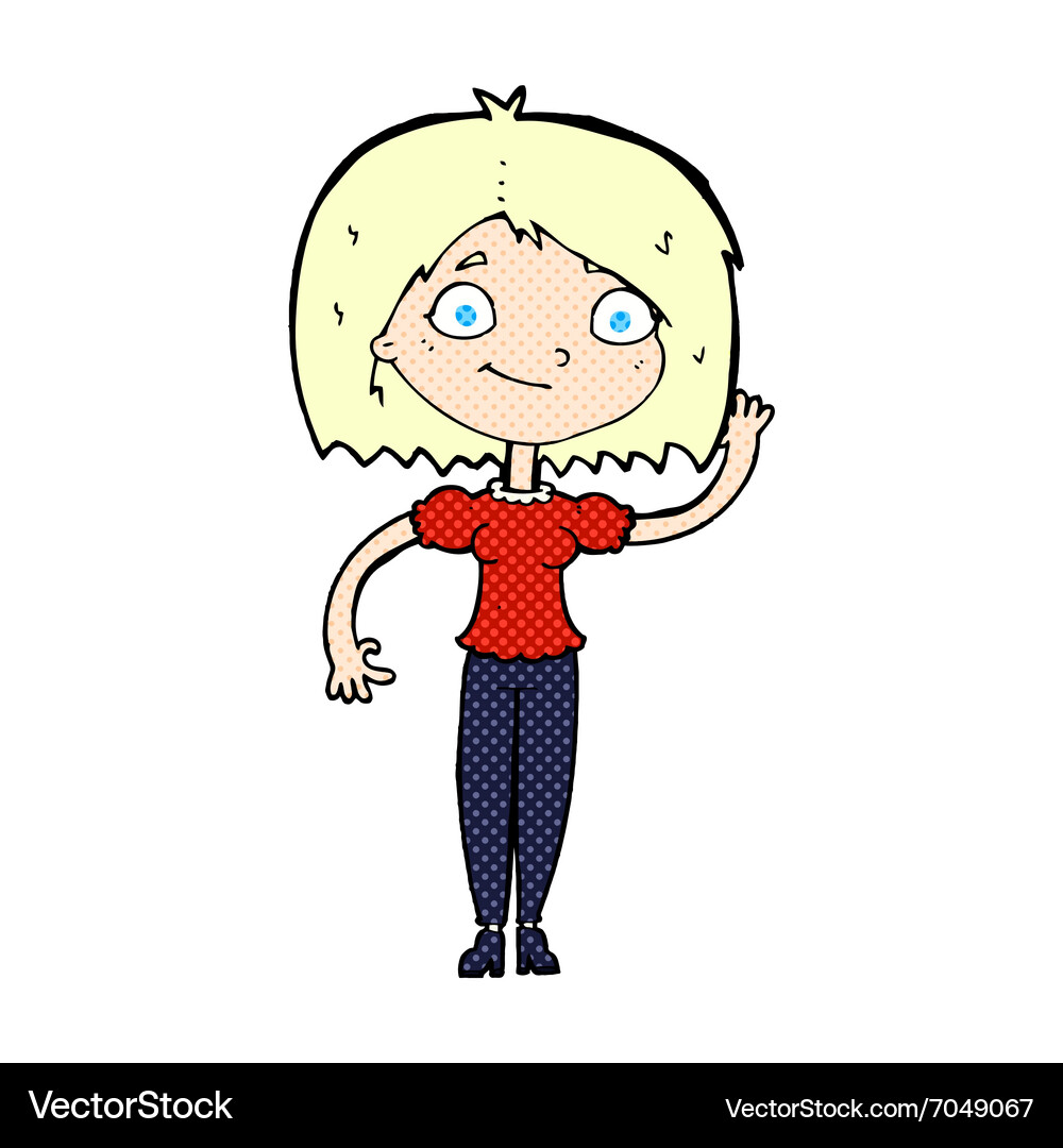 Comic cartoon woman waving Royalty Free Vector Image