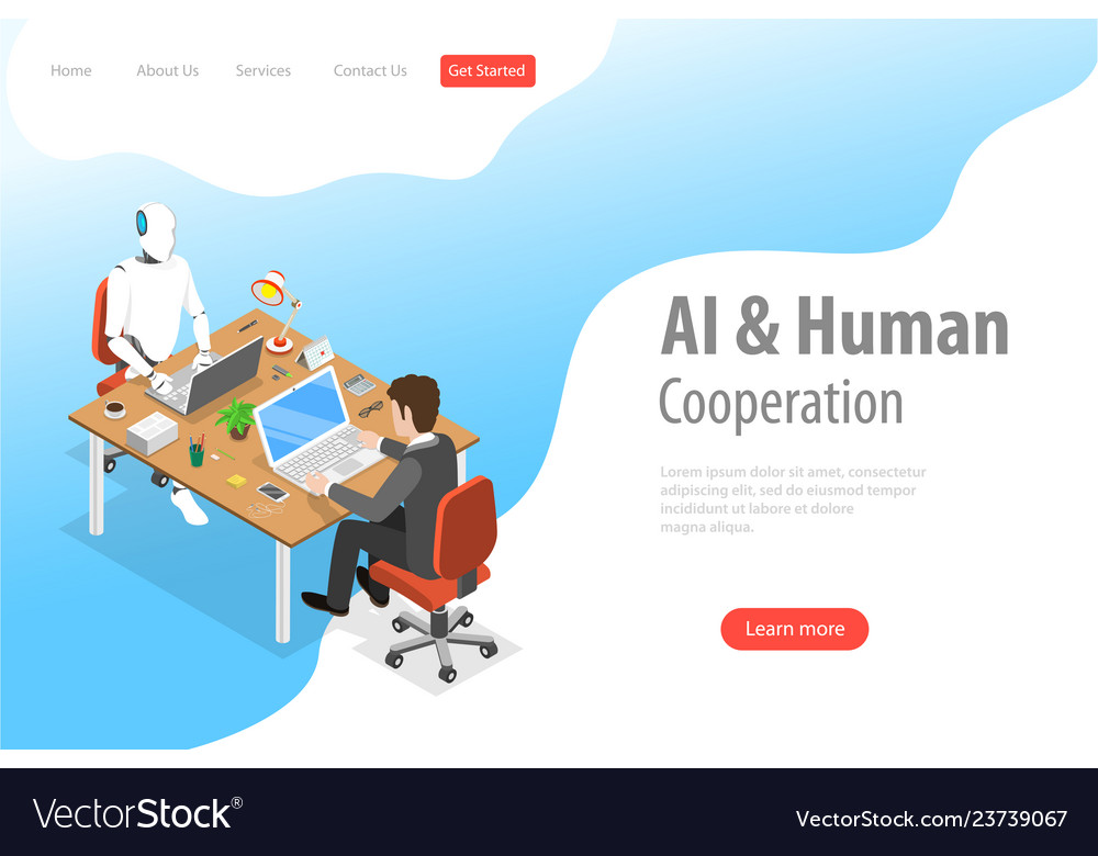 Flat isometric landing page template Royalty Free Vector