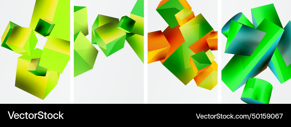 Flying 3d shapes cubes and other geometric Vector Image