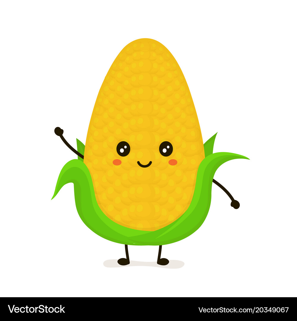 Funny happy cute smiling corncob Royalty Free Vector Image
