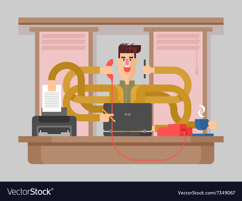 Man office worker multitasking Royalty Free Vector Image