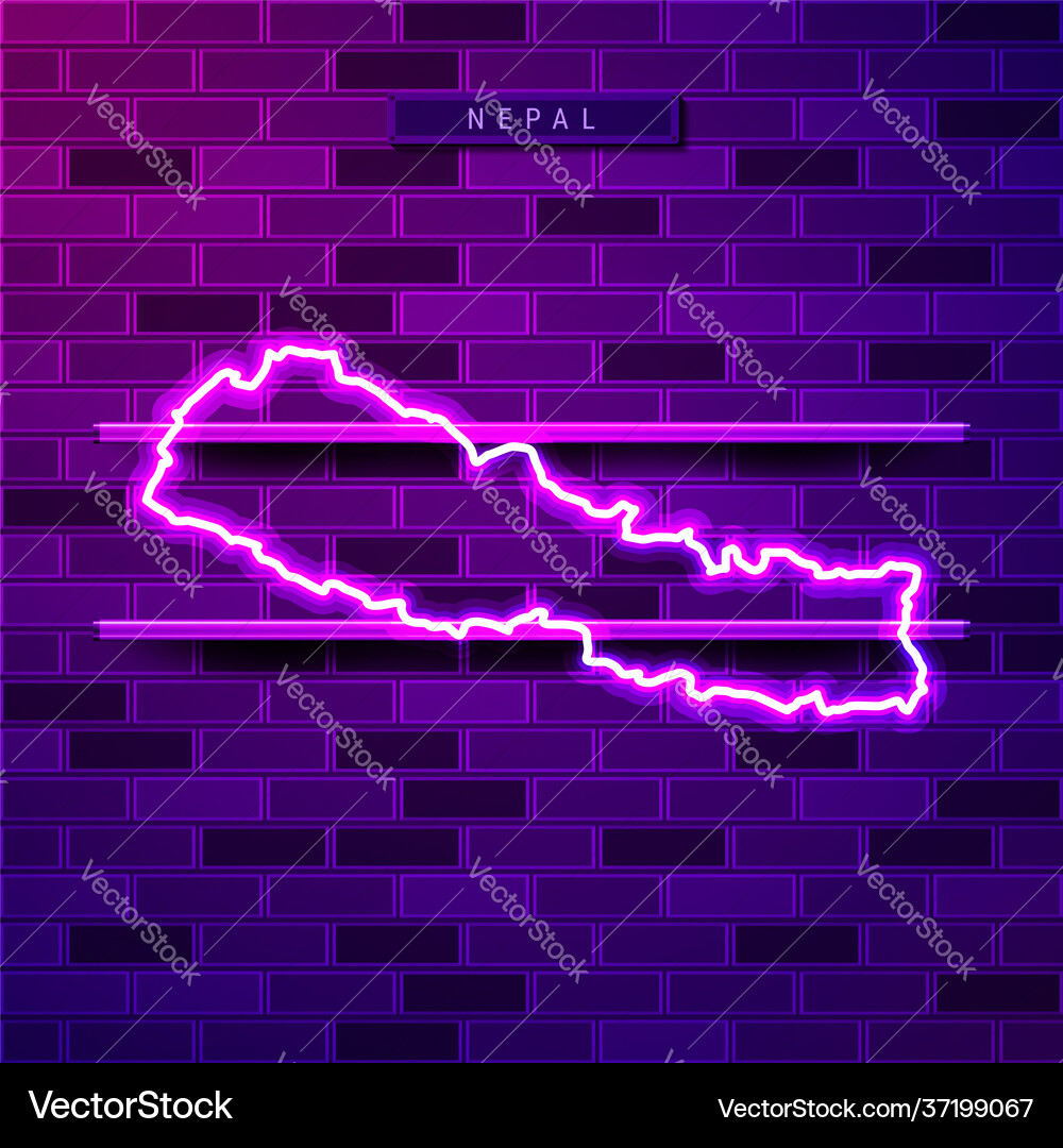 Nepal map glowing purple neon lamp sign Royalty Free Vector