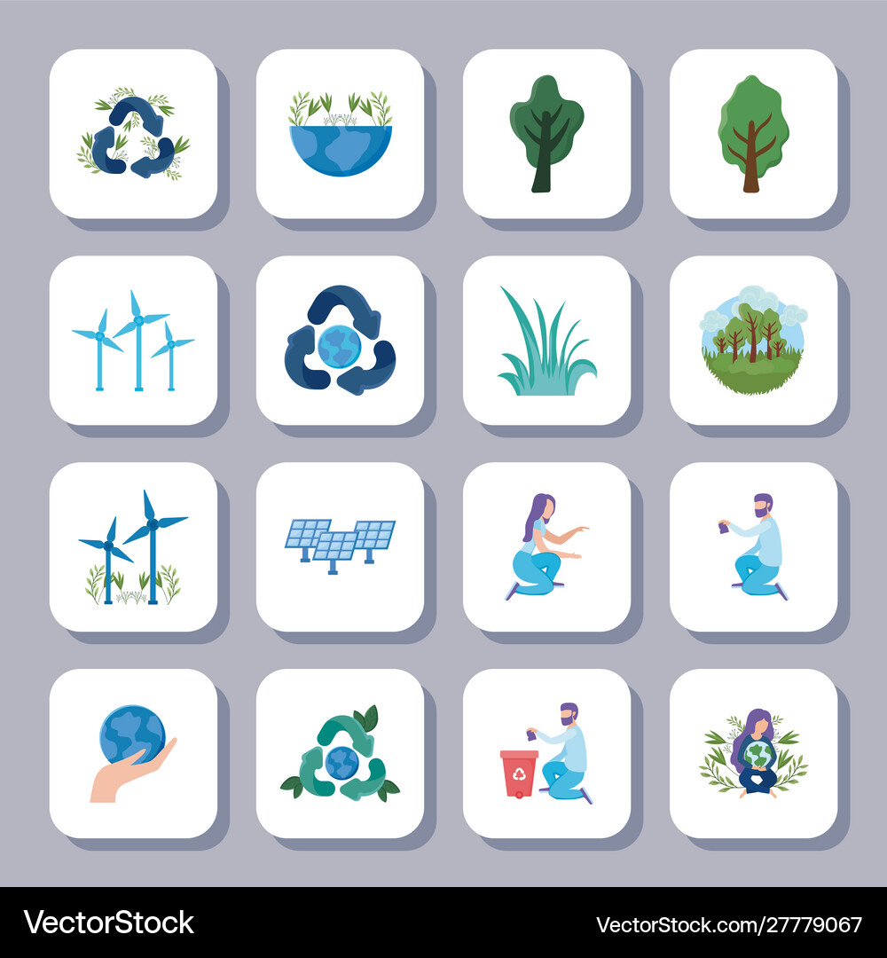 Set icons renewable energy on white background Vector Image